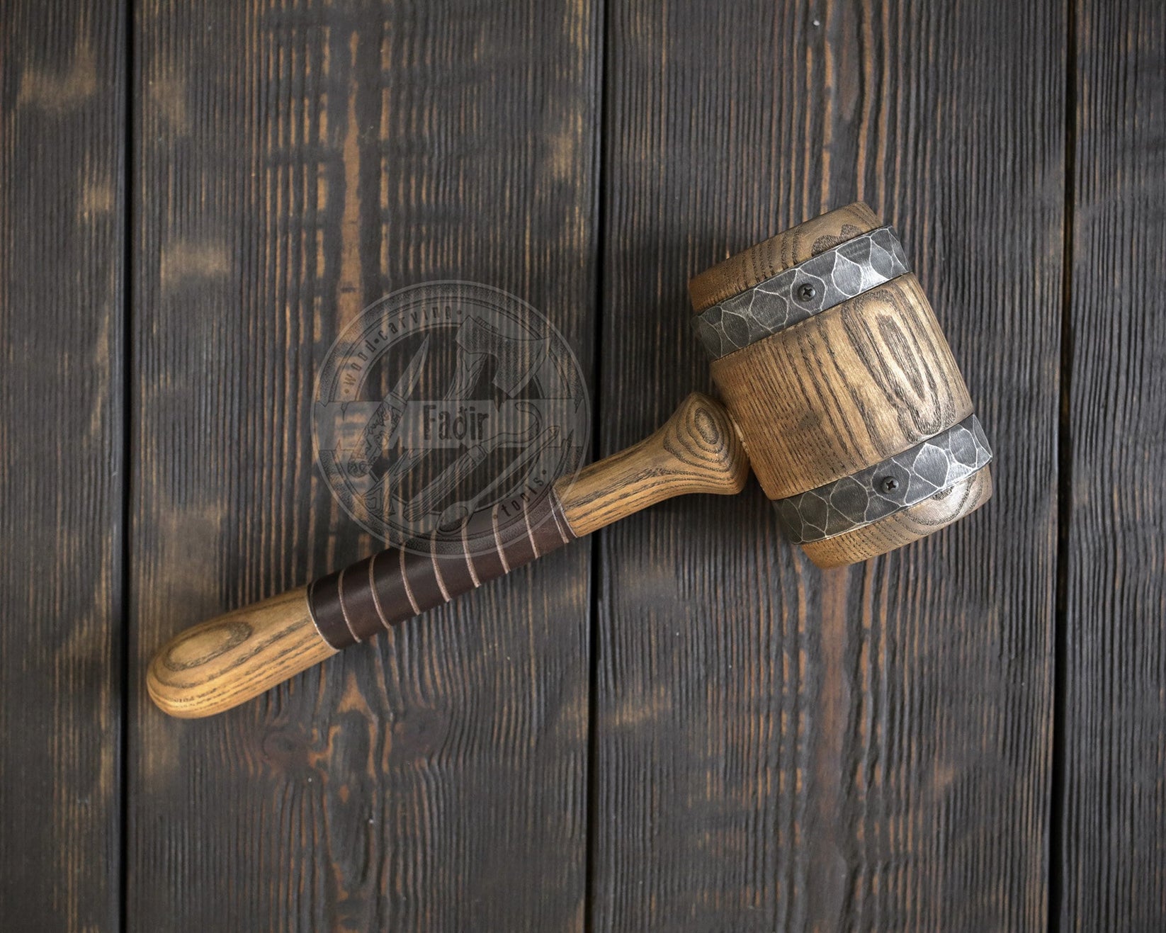 Big round wooden mallet with metal rings – Fadir.tool