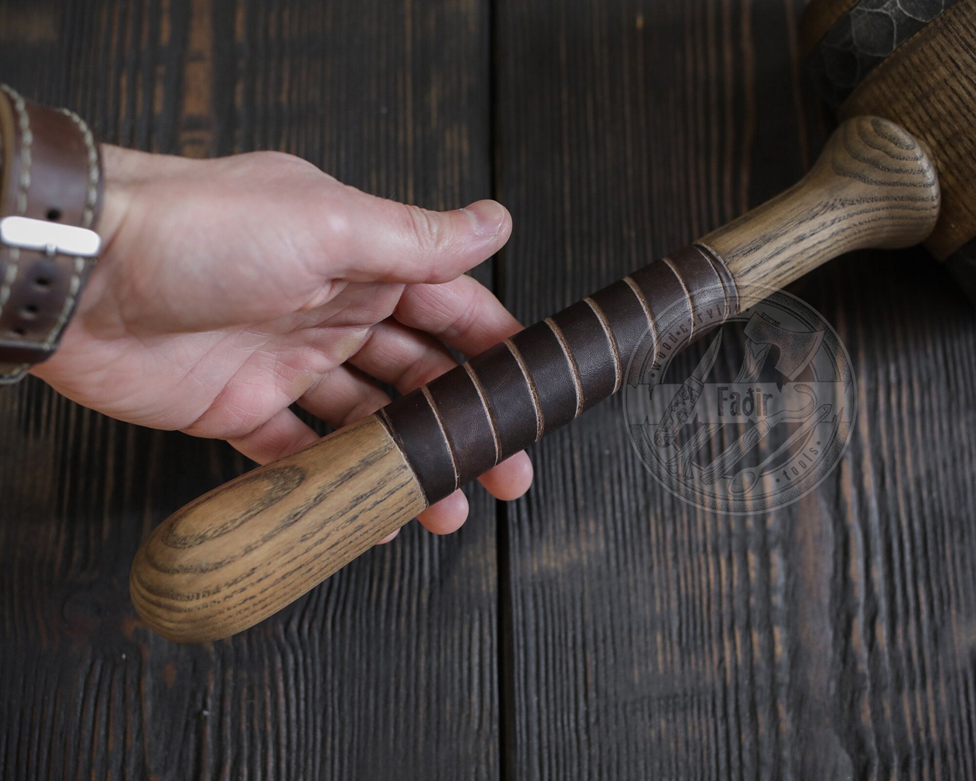 Big round wooden mallet with metal rings – Fadir.tool