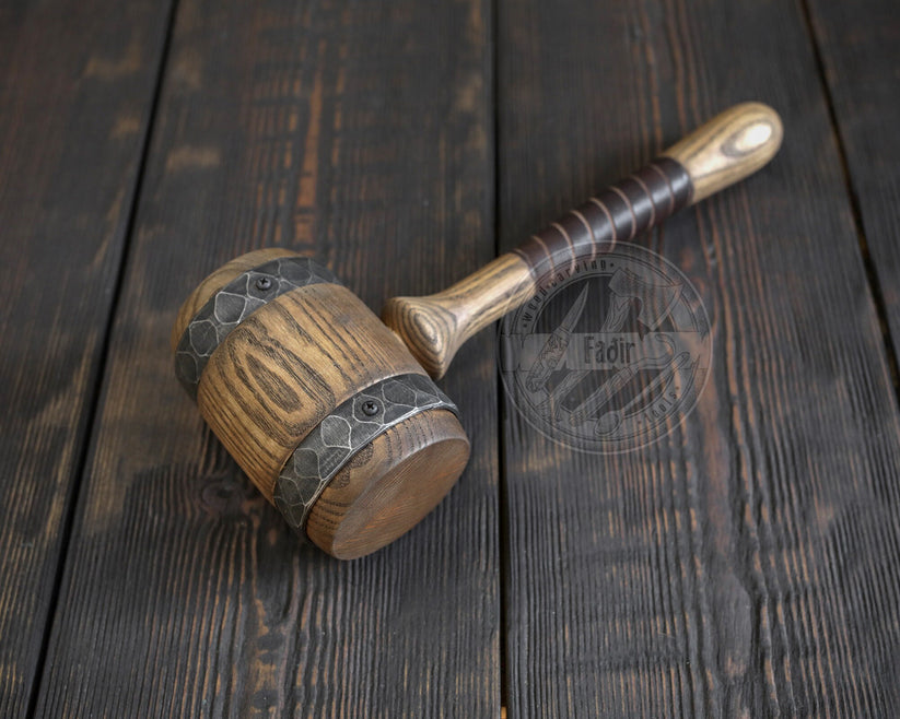Big round wooden mallet with metal rings – Fadir.tool
